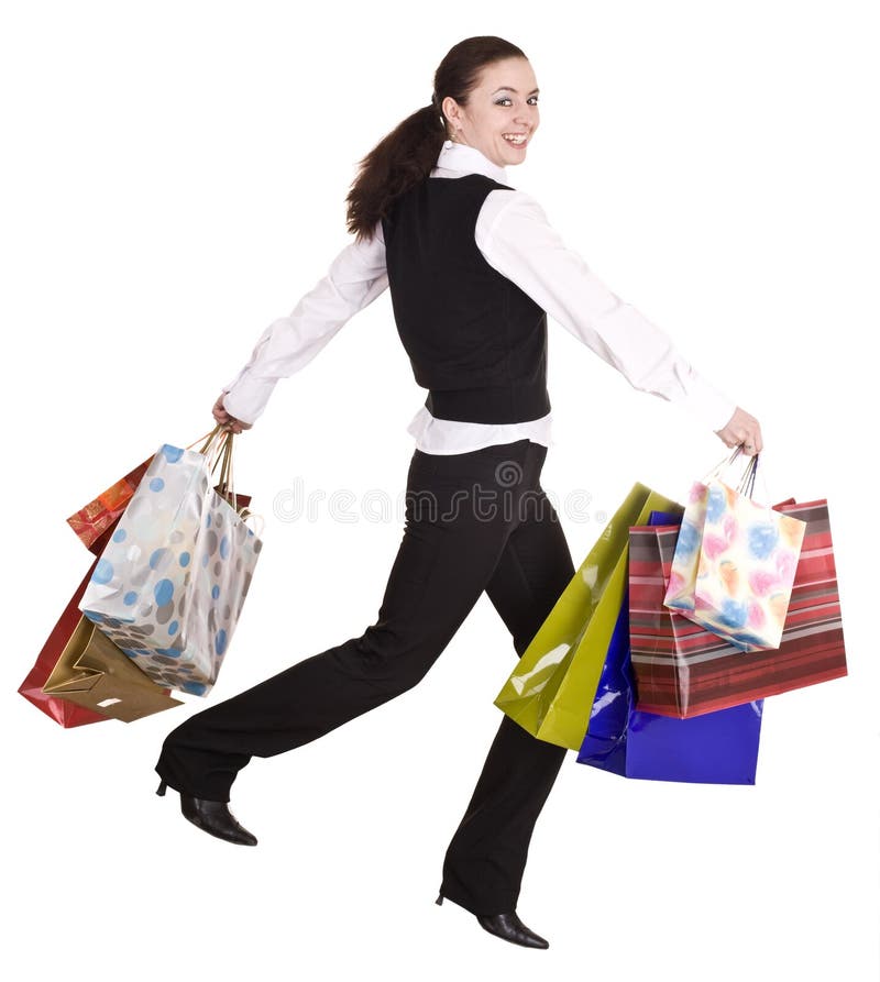 Business Woman with Shopping Bag Run. Stock Image - Image of hand ...