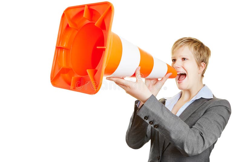 Business Woman Shouting In Traffic Cone Stock Image - Image of economy ... Business Woman Shouting In Traffic Cone Stock Image - Image of economy ...