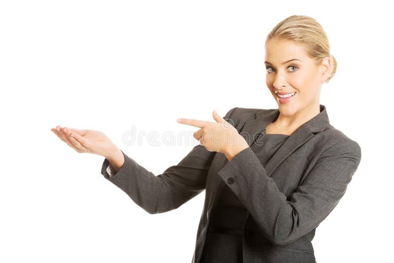 Business Woman Showing Copy Space on the Left Stock Image - Image of ...