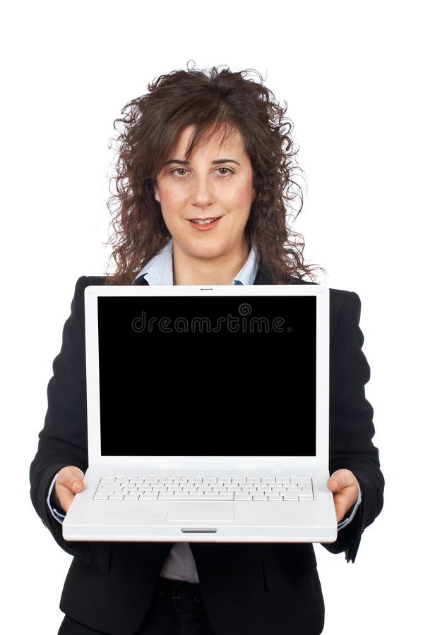 Woman with Laptop - Showing Screen Stock Photo - Image of internet ...