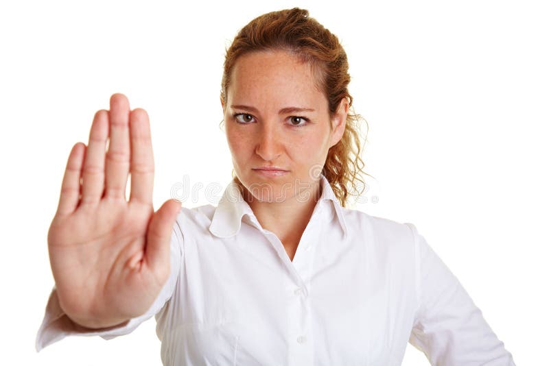 Business Woman Showing Stop Stock Image - Image of hand, face: 20595609