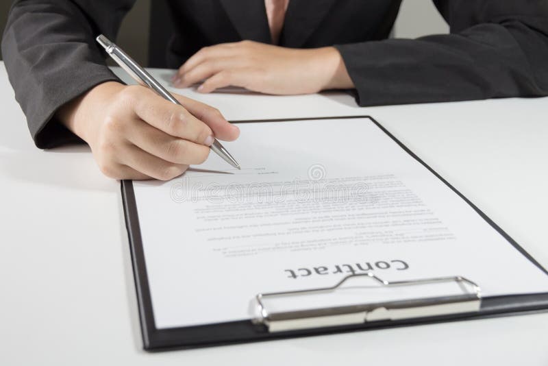 Business Woman Signing Contract Document Form Stock Image - Image of ...