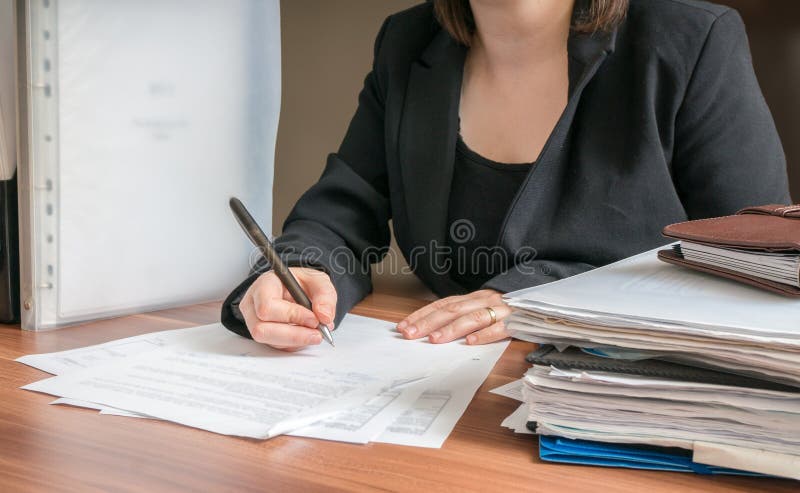 Business Woman is Signing Contract in Office Stock Photo - Image of ...