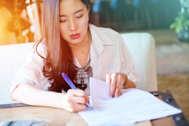 A Business Woman Signing Document Stock Image - Image of chief, person ...