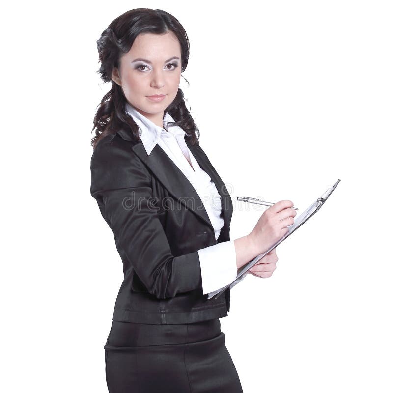 Business Woman Signing Business Document.isolated on White Stock Photo ...