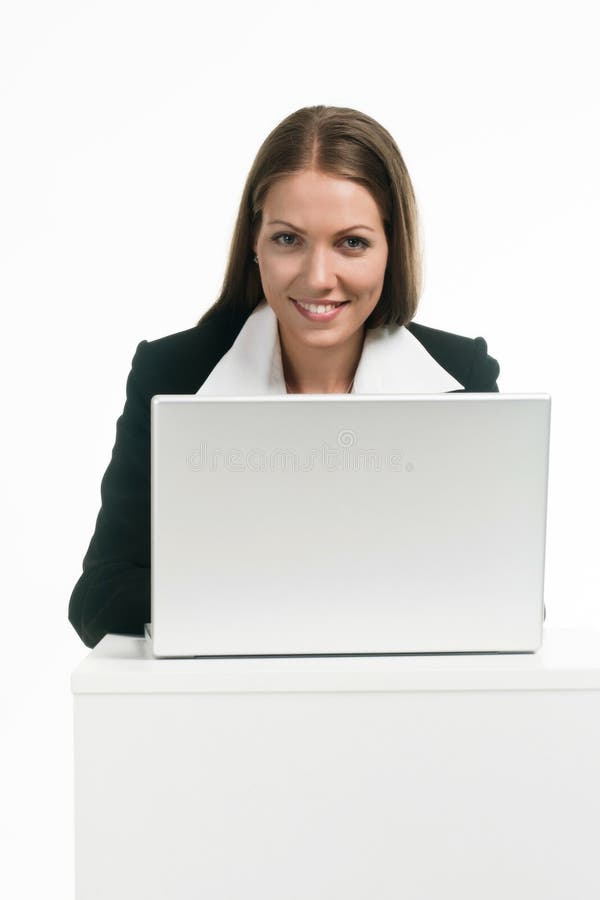 Business Woman Sitting with Laptop Computer Stock Image - Image of girl ...