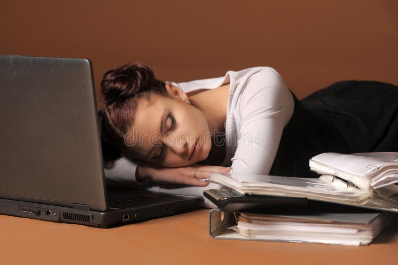 Business Woman Sleeping in Front of Laptop Stock Photo - Image of ...