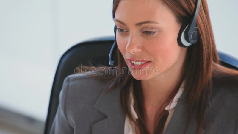 Business Woman Speaking Over the Headset Stock Footage - Video of laugh ...