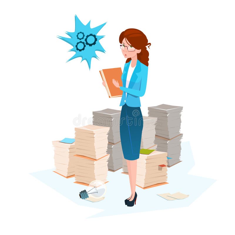 Business Woman Stacked Paper Document Paperwork Stock Vector ...