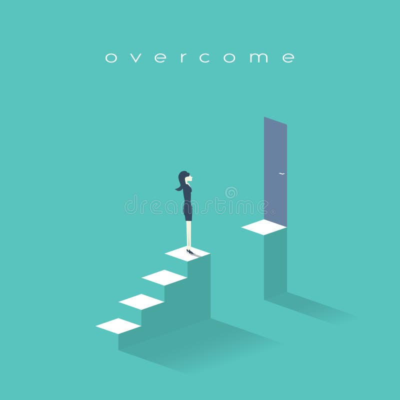 Business Woman Standing On Top Of Stairs Symbol Businesswoman