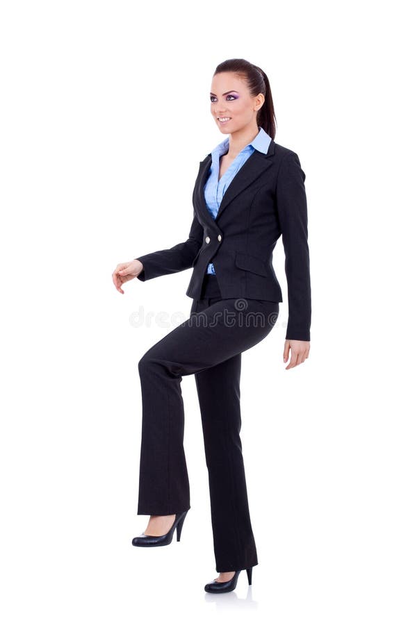 Business Woman Stepping on Imaginary Step Stock Image - Image of ...