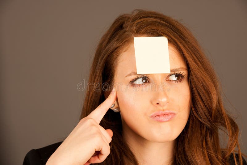 Business Woman with a Sticker on Her Forehead Stock Image - Image of ...