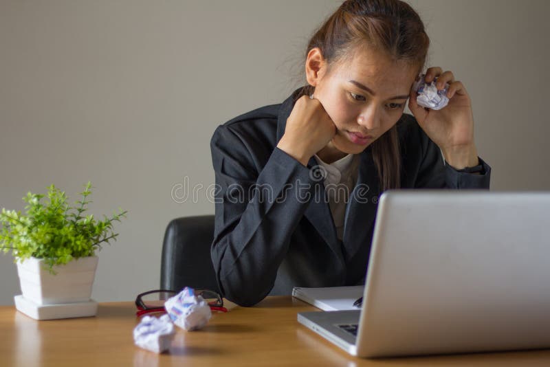 Business Woman Stressed while Working on a Computer. Stock Photo ...