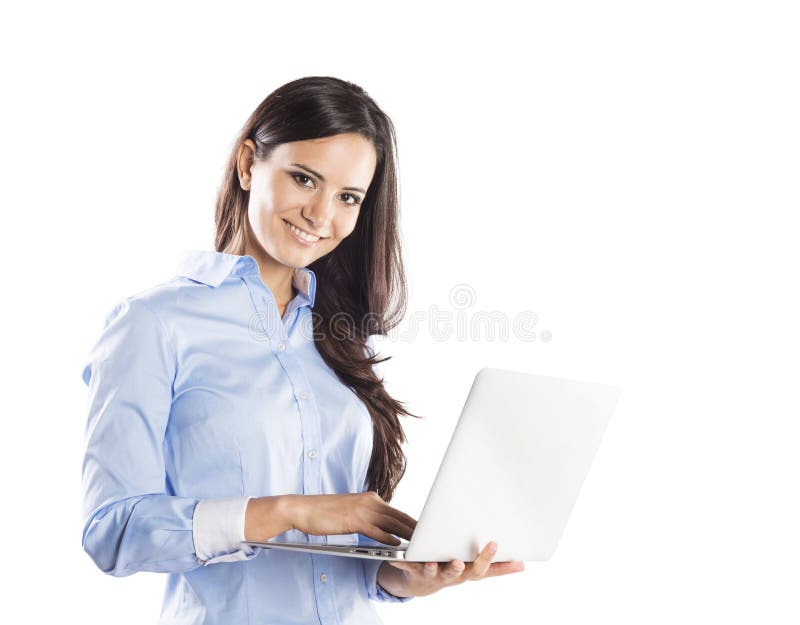 Young woman using iPad stock image. Image of device, businesswoman ...