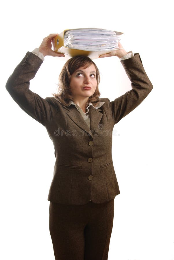 Business Woman in Suit with File on Her Head Stock Photo - Image of ...