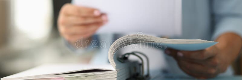Business Woman in Suit Looking Documents from Folder Closeup Stock ...