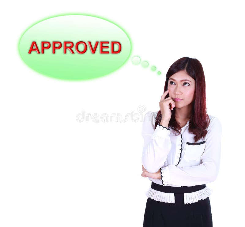 Business Woman Thinking about Approved Stock Image - Image of girl ...