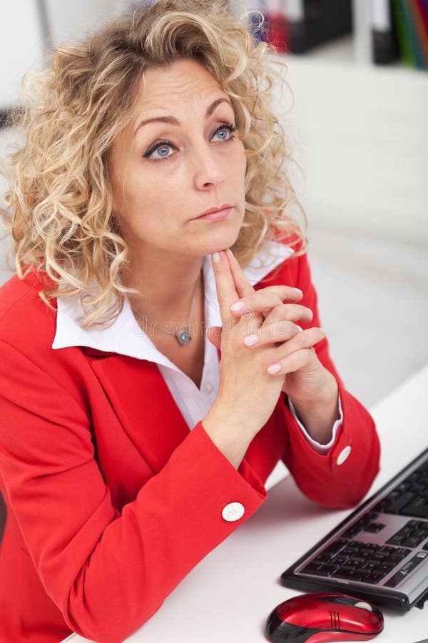 Business Woman Thinking at Her Desk Stock Image - Image of female ...