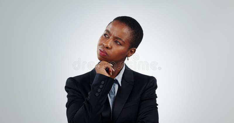 Business, Woman and Thinking of Solution, Ideas and Decision in Studio ...