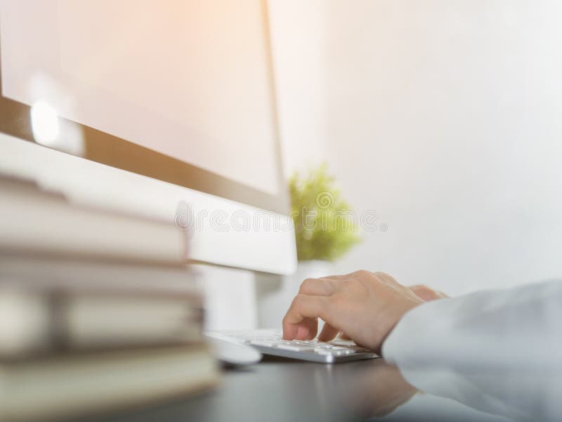 Business Woman Typing on Computer in Modern Office Stock Image - Image ...