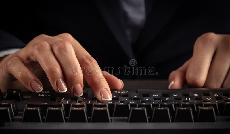 Woman typing on keyboard stock image. Image of hands - 158912503