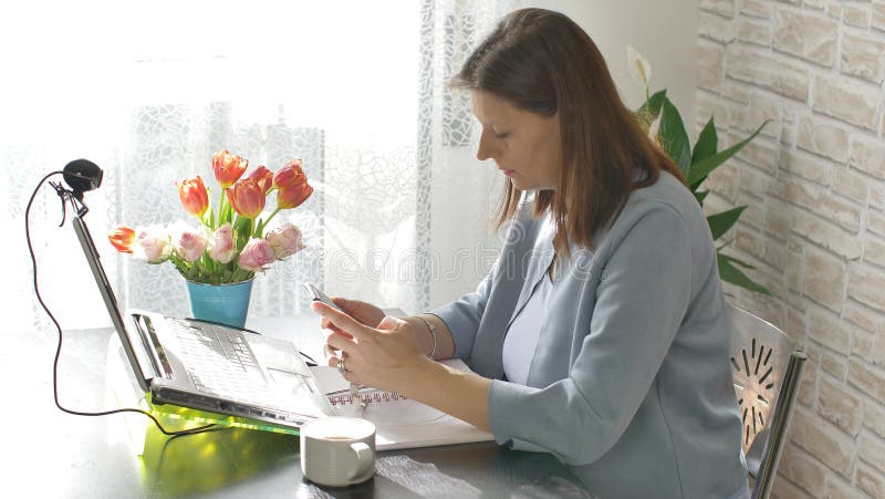 Business Woman Typing on Laptop Computer Working at Home Using Internet ...