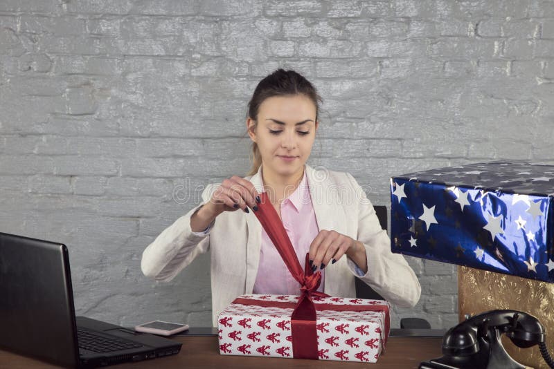Business Woman Unpacking Her Gift Stock Image - Image of santa, manager ...