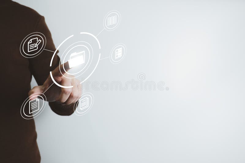 Business Woman Use Finger Touch Screen Folder Manage File,online Data ...