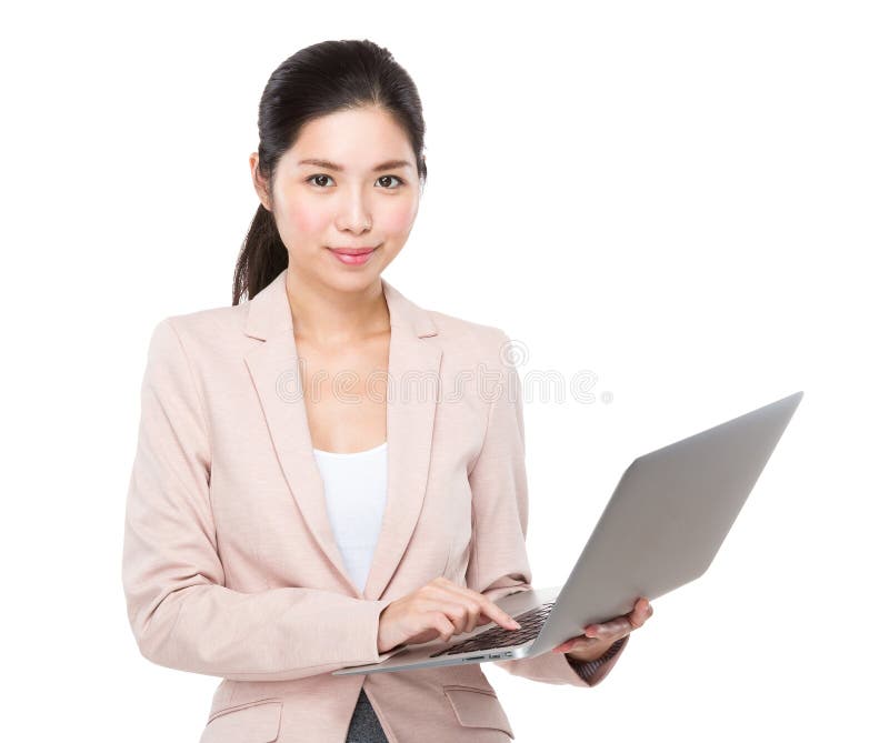 Business woman use laptop stock image. Image of officer - 45365697
