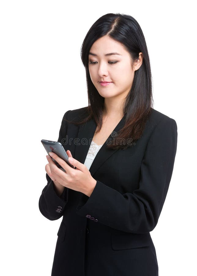 Business Woman Use Mobile Phone Stock Photo - Image of beautiful, asia ...
