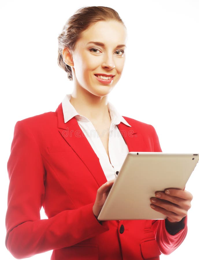 Business Woman Uses a Mobile Tablet Computer Stock Photo - Image of ...