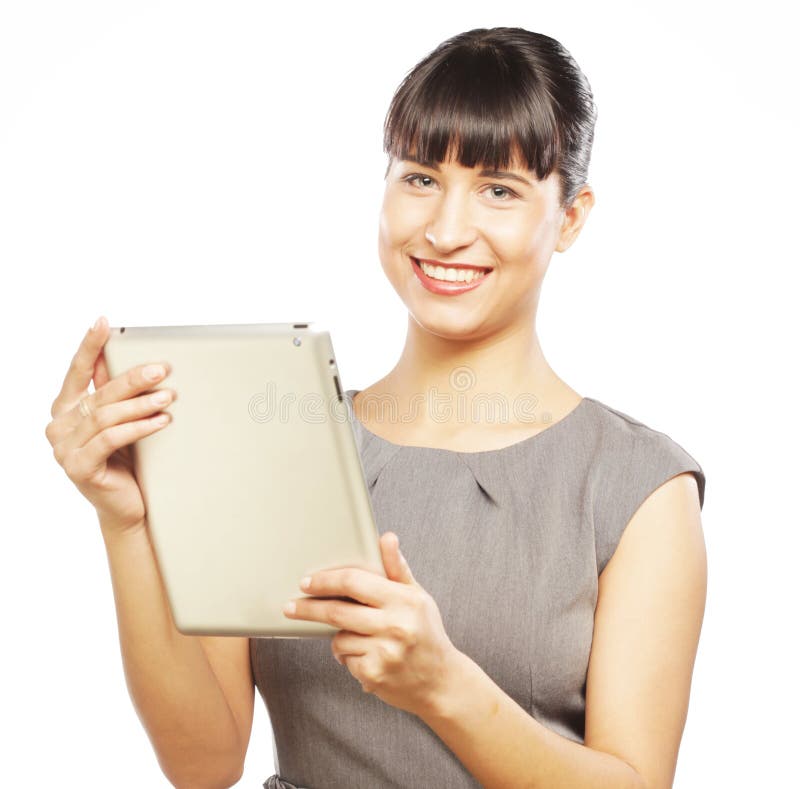 Business Woman Uses a Mobile Tablet Computer Stock Photo - Image of ...