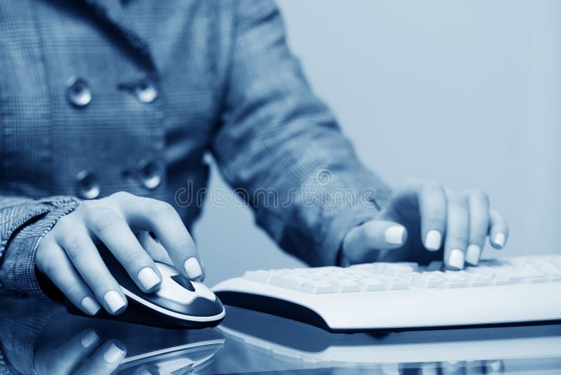 Business Woman Using Computer Mouse and Keyboard Stock Image - Image of ...