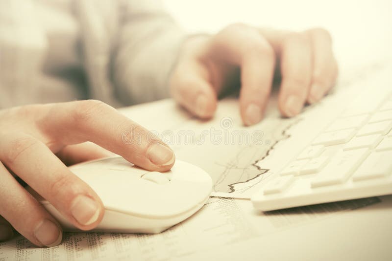 Business Woman Using Computer Mouse and Keyboard Stock Photo - Image of ...