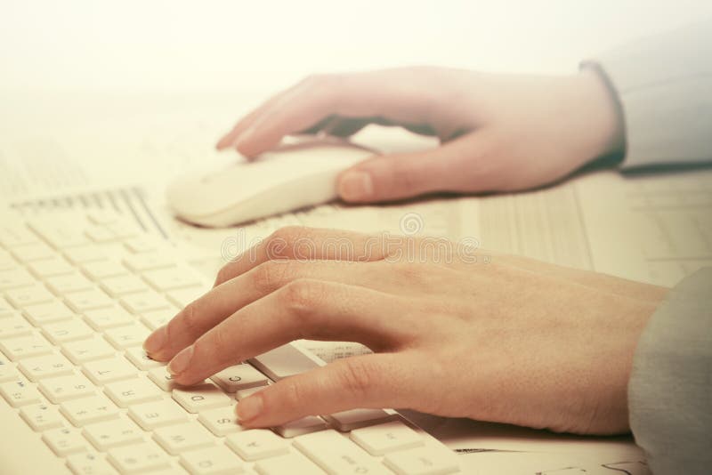 Business Woman Using Computer Mouse and Keyboard Stock Photo - Image of ...