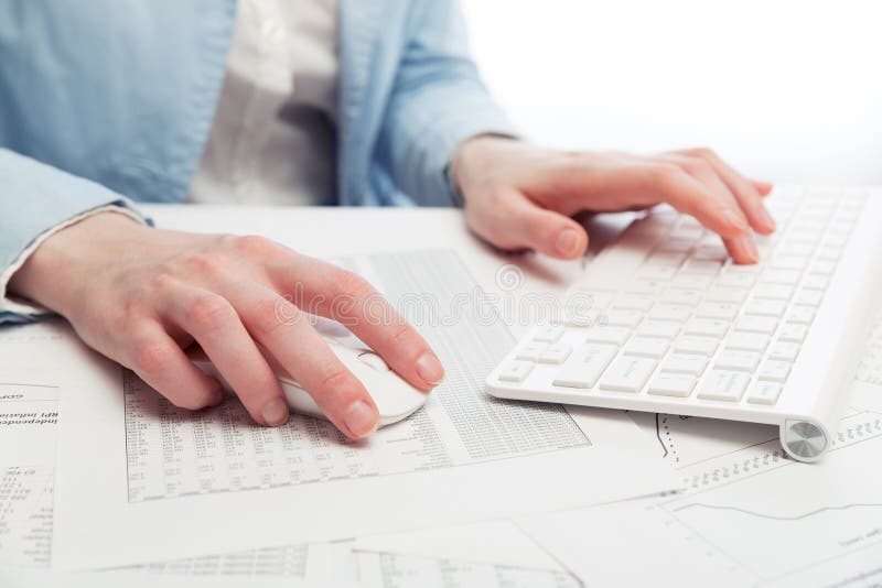 Business Woman Using Computer Mouse and Keyboard Stock Image - Image of ...