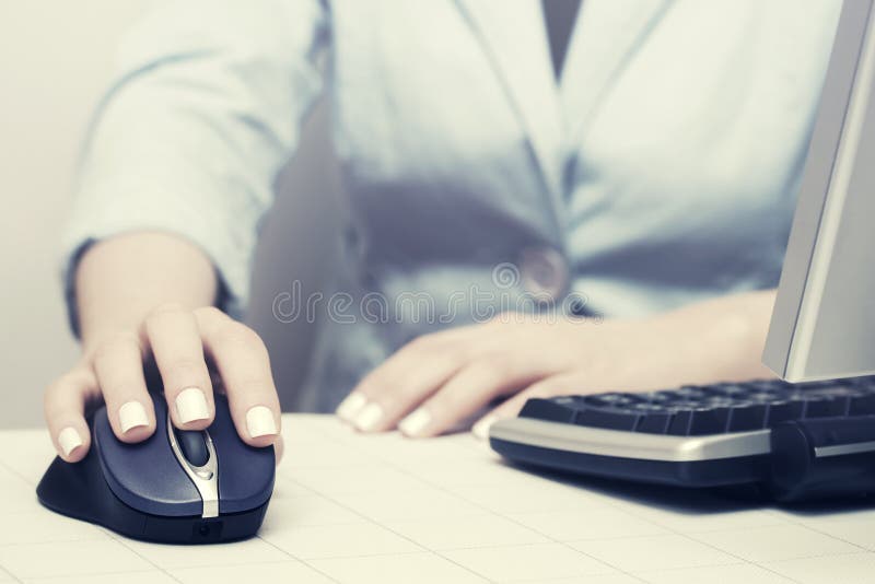 Business Woman Using Computer Mouse and Keyboard Stock Photo - Image of ...