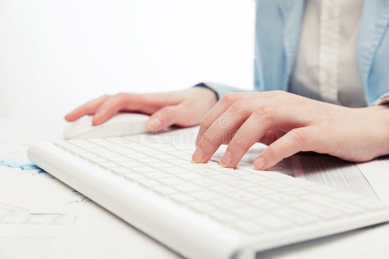 Business Woman Using Computer Mouse and Keyboard Stock Photo - Image of ...