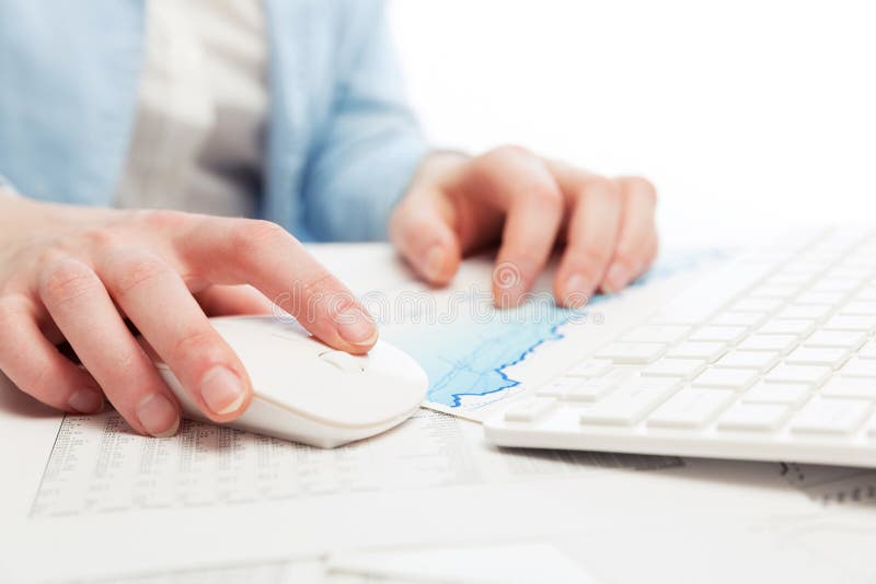 Business Woman Using Computer Mouse and Keyboard Stock Photo - Image of ...