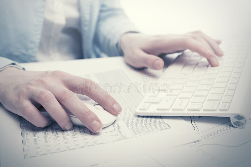 Business Woman Using Computer Mouse and Keyboard Stock Photo - Image of ...