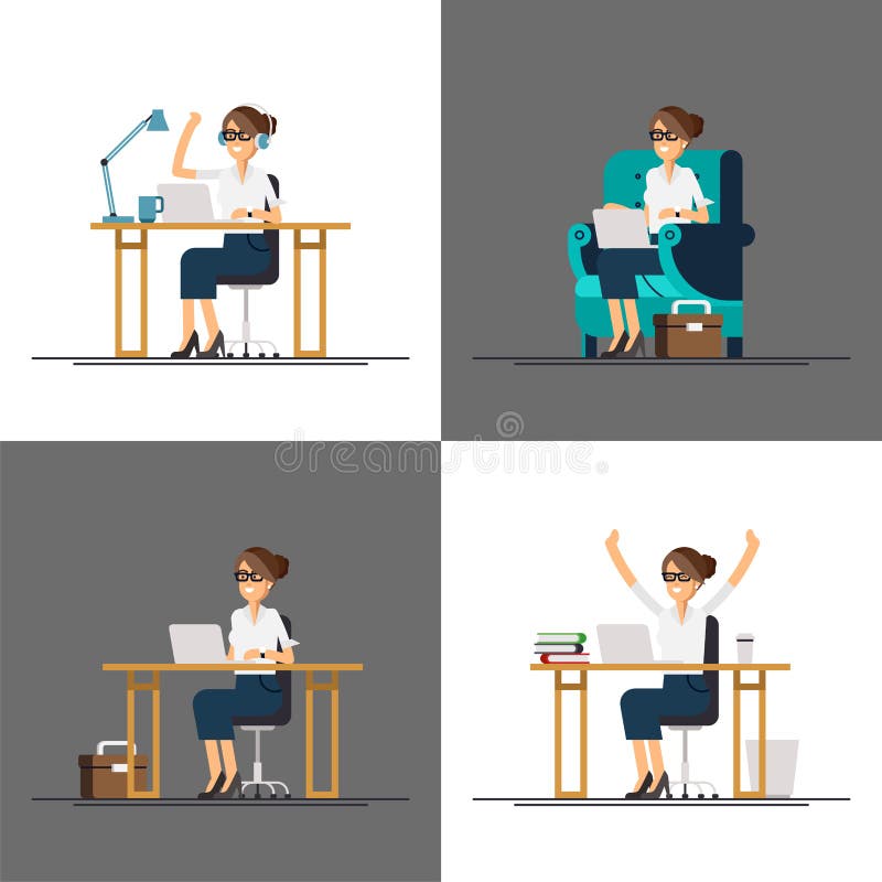 Business Woman Using Computer Stock Vector - Illustration of flat, girl ...