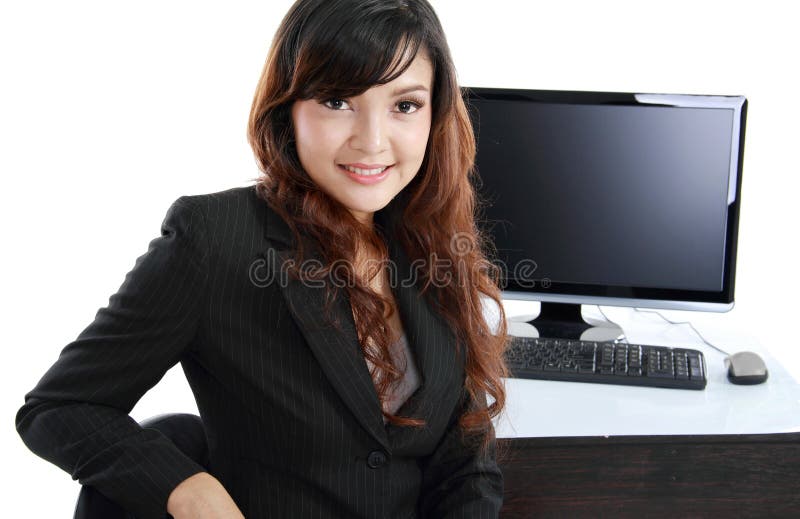 Business Woman Using Computer at Work Stock Image - Image of manager ...