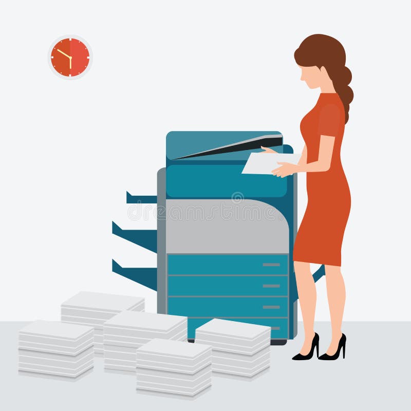 Business Woman Using Copy Machine or Printing Machine. Stock Vector ...