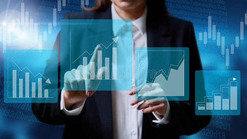 Business Woman Using Digital Virtual Screen for Data Analytics Plotting ...