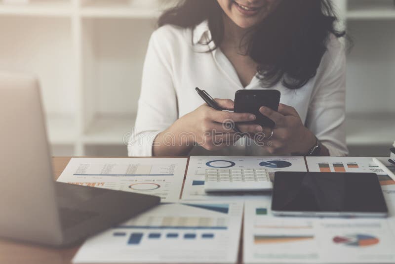 A Business Woman Using Face Scan To Cyber Security for His Saving ...