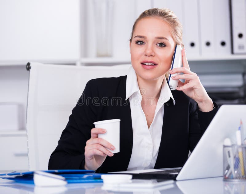 Business woman using phone stock image. Image of intelligence - 224343267
