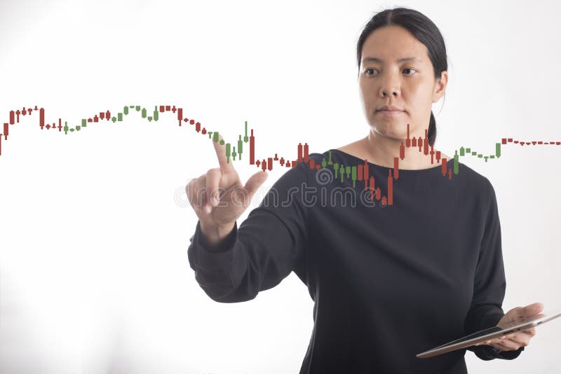 Business Woman Using Smart Device with Business Graph Stock Image ...