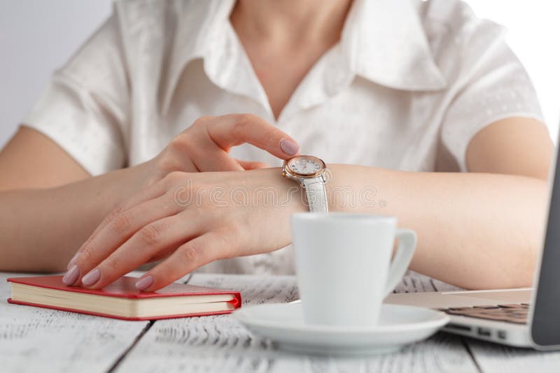 Business Woman with Watch at Office Stock Photo - Image of coffee, lady ...
