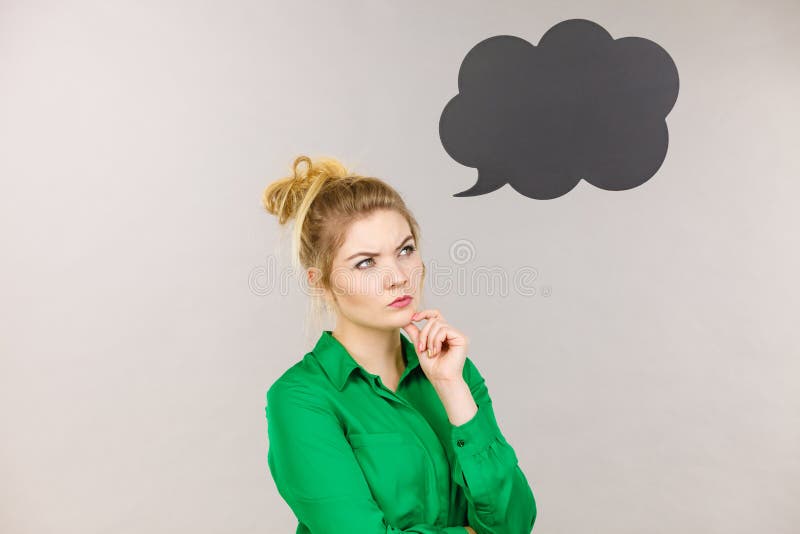 Business Woman Intensive Thinking Stock Image - Image of cloud, black ...