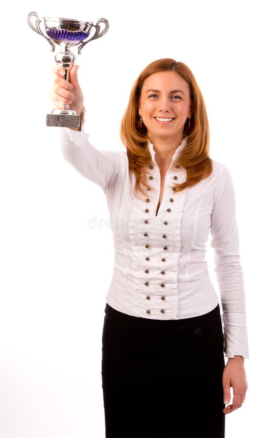 Businesswoman Presenting Trophy To the Winner Stock Image - Image of ...